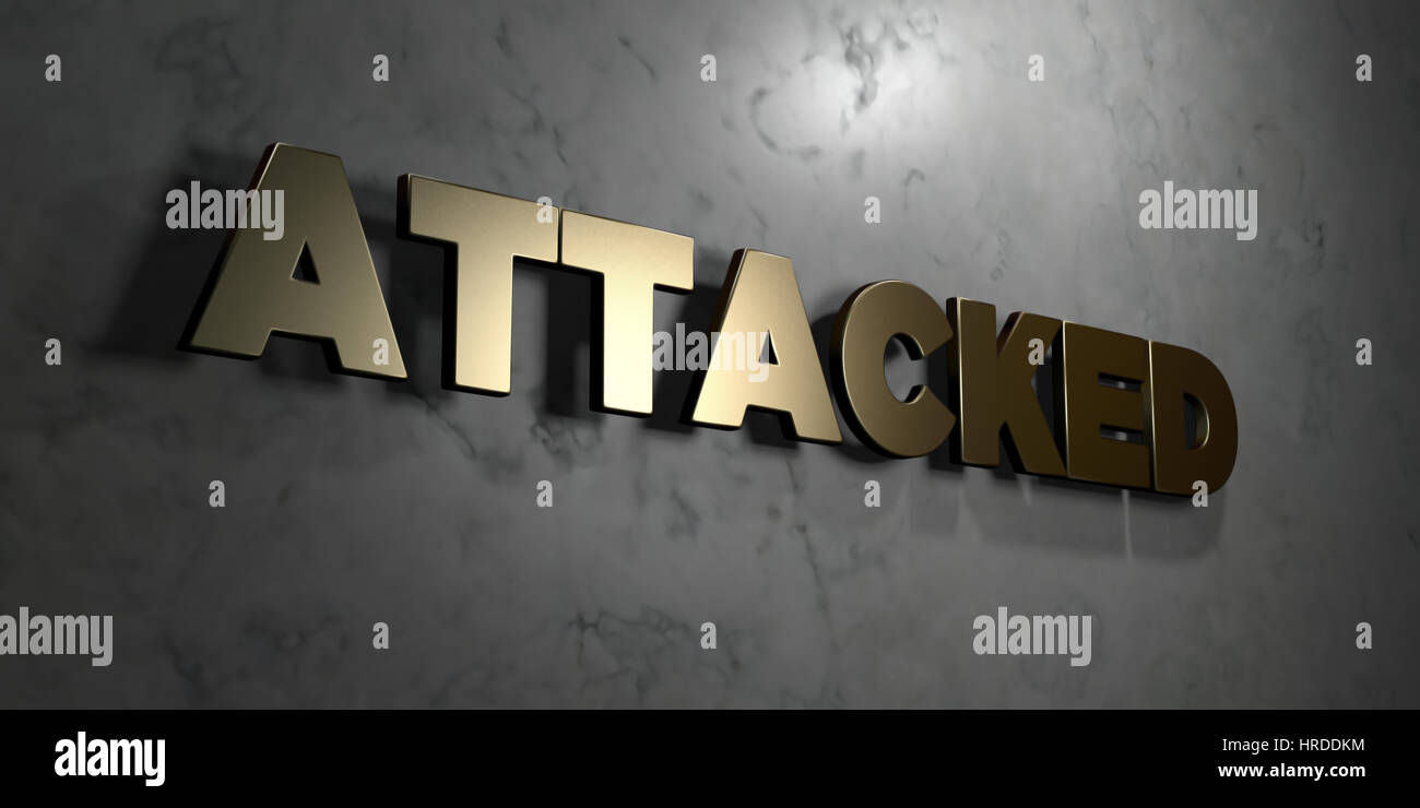 Attacked - Gold sign mounted on glossy marble wall - 3D rendered ...