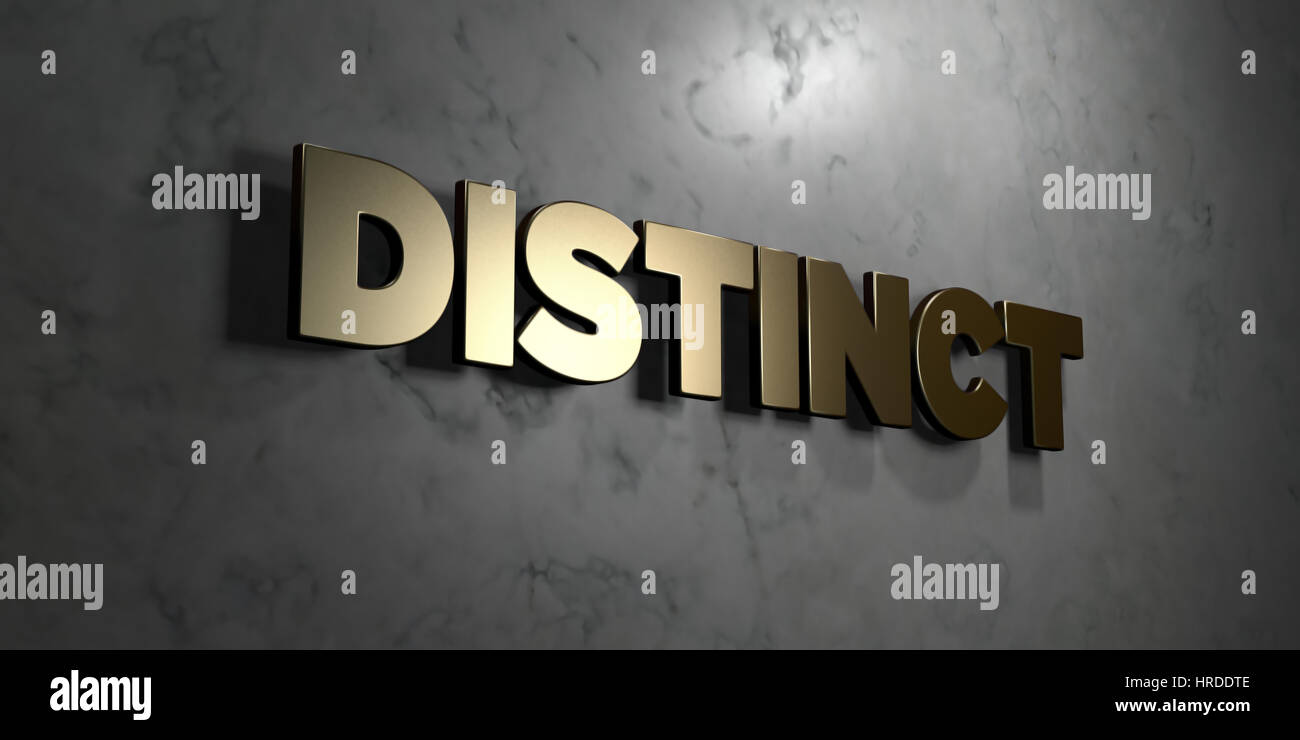 Distinct - Gold sign mounted on glossy marble wall - 3D rendered ...