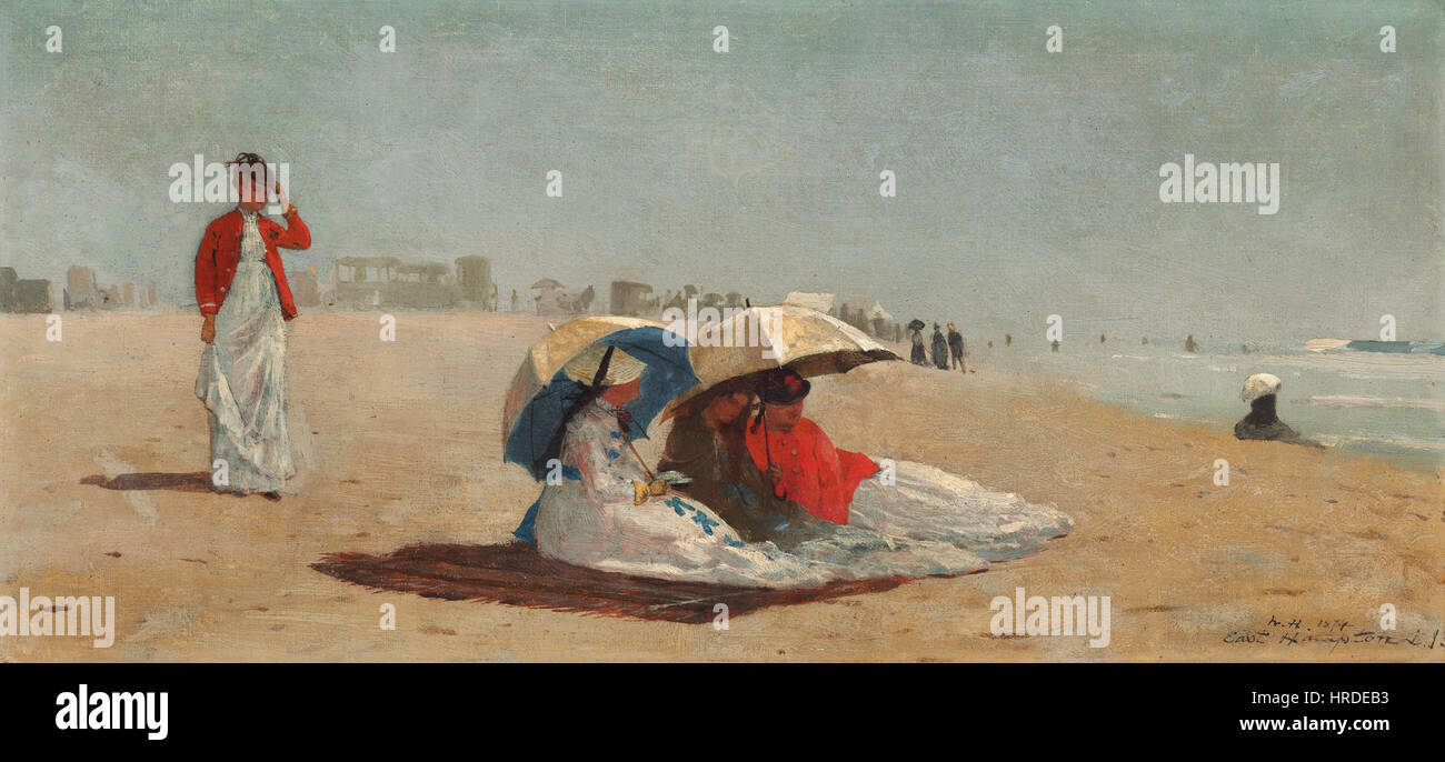 'East Hampton Beach, Long Island' by Winslow Homer (1874) depicts a ...