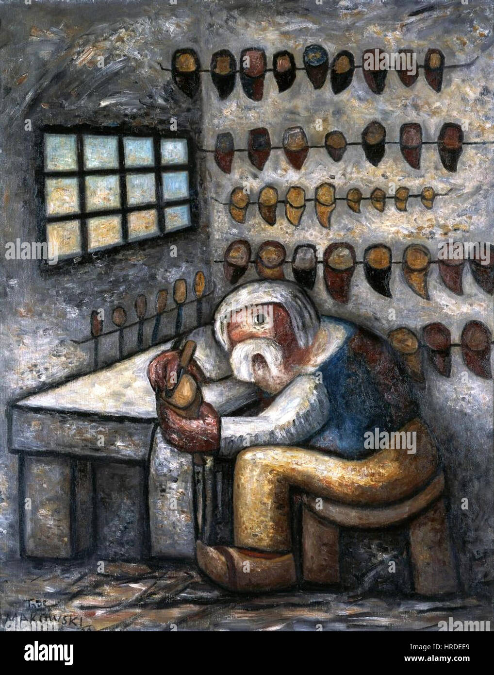 'Shoemaker' by Makowski is a painting that depicts a man working at his ...