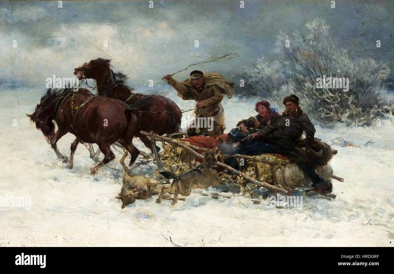 Wierusz-Kowalski's 'Wolves attacking sleigh cart' depicts a dramatic ...