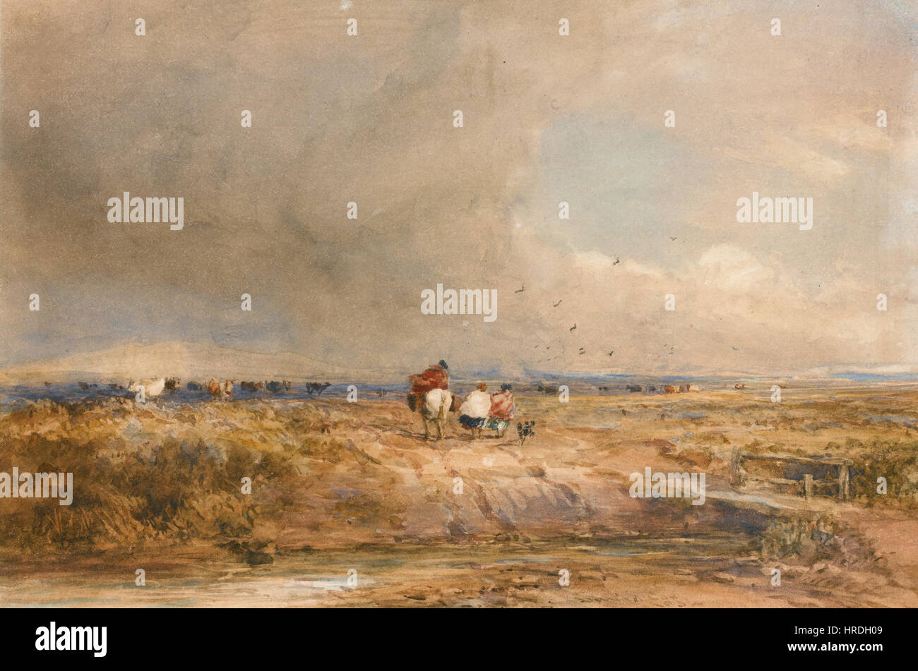 David Cox (I) - Figures on a track on a windy day, cattle beyond (1834 ...