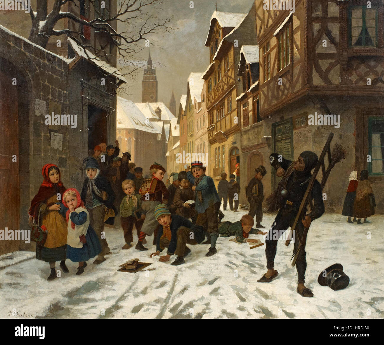This artwork by Fritz Paulsen depicts a chimney sweep being pelted with ...