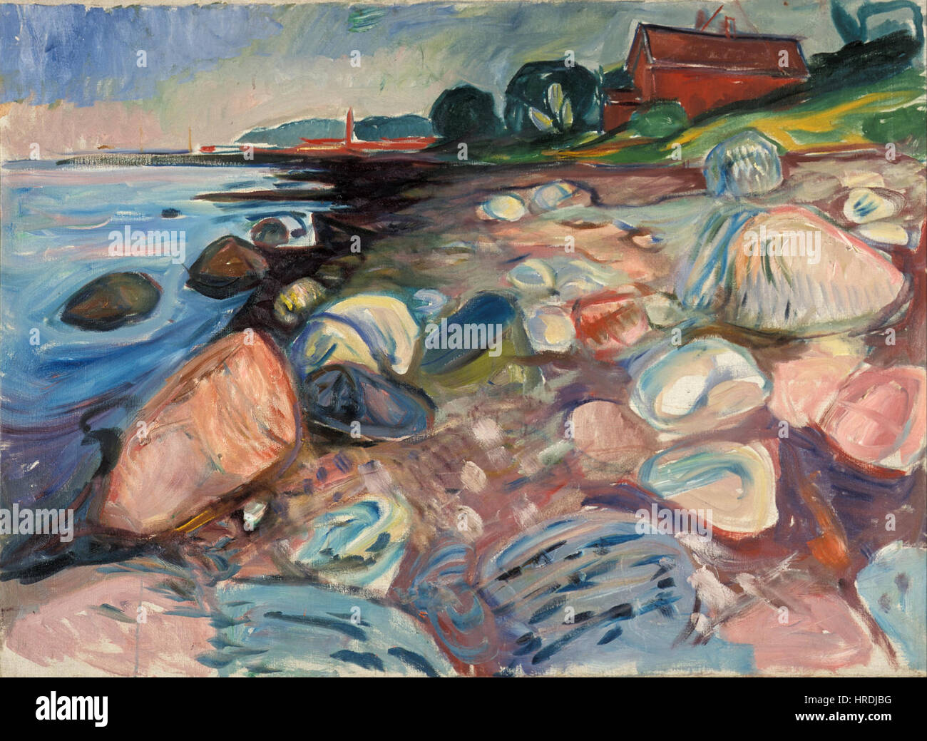 Edvard Munch - Shore with Red House - Google Art Project Stock Photo ...