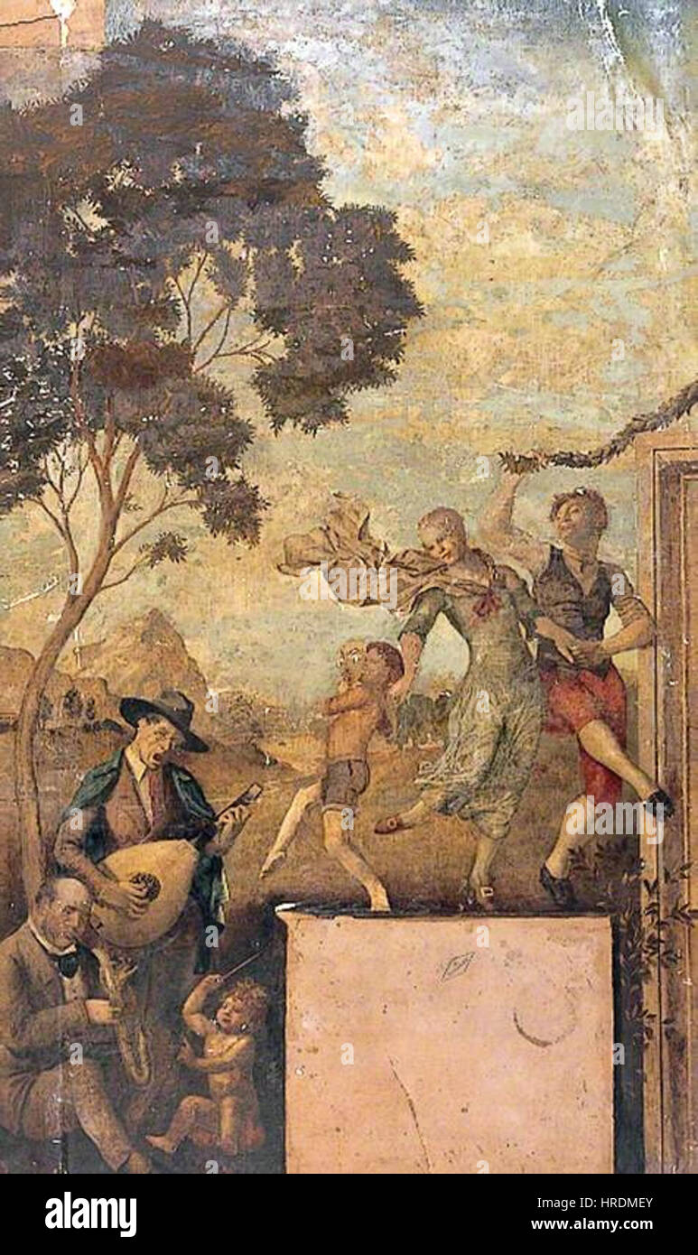 Rex Whistler - Rural Scene with Putto Conducting Two Men and Figures ...