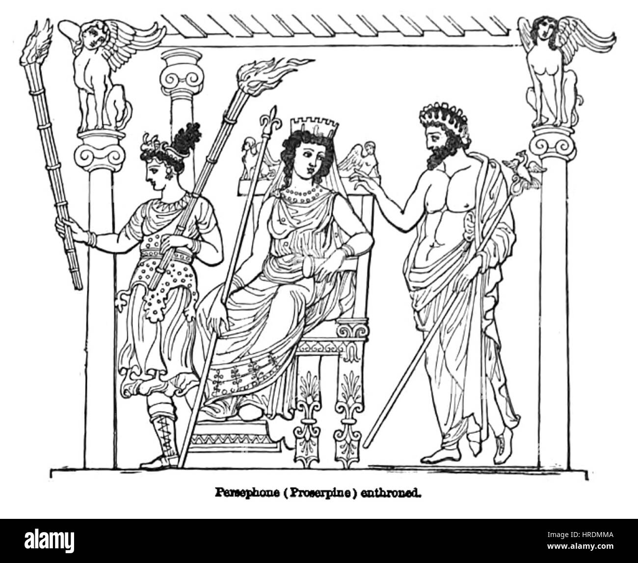 Persephone enthroned (Illustrated by Engravings on Wood Stock Photo - Alamy