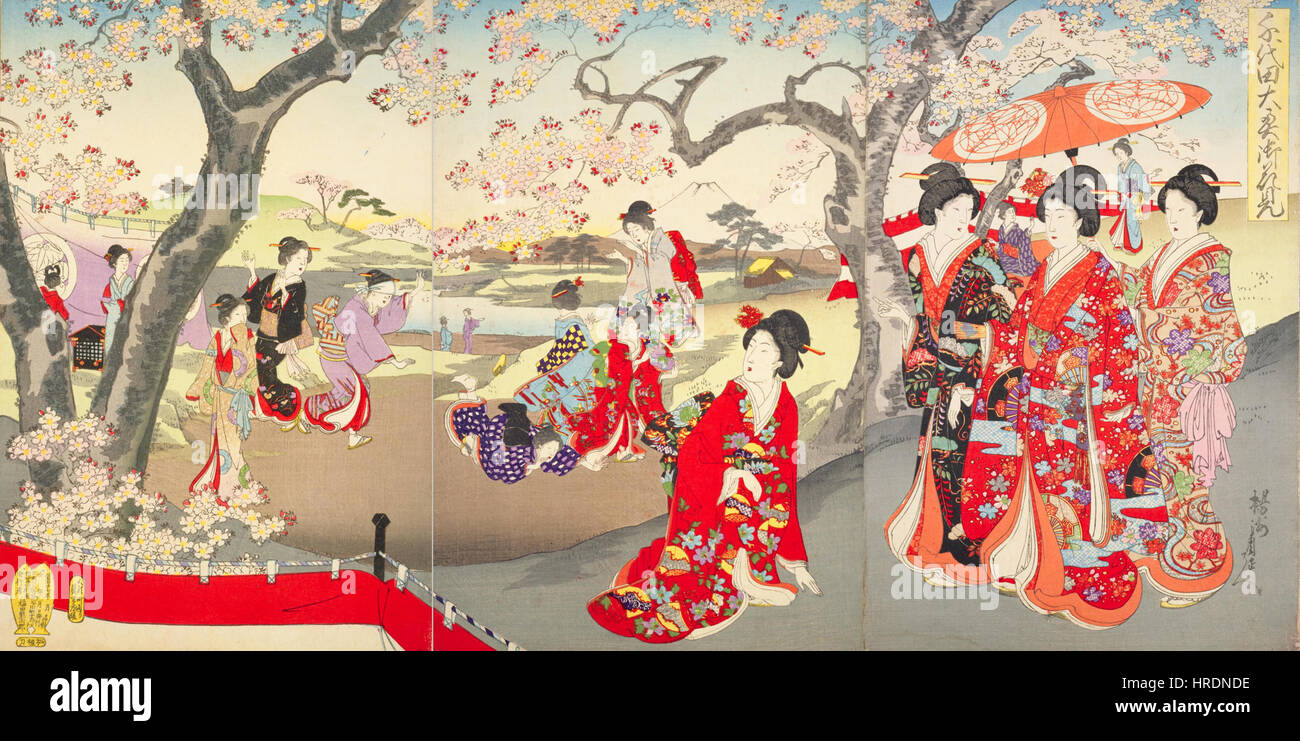 'Chiyoda Ooku Hanami' is a Japanese artwork showcasing the traditional ...