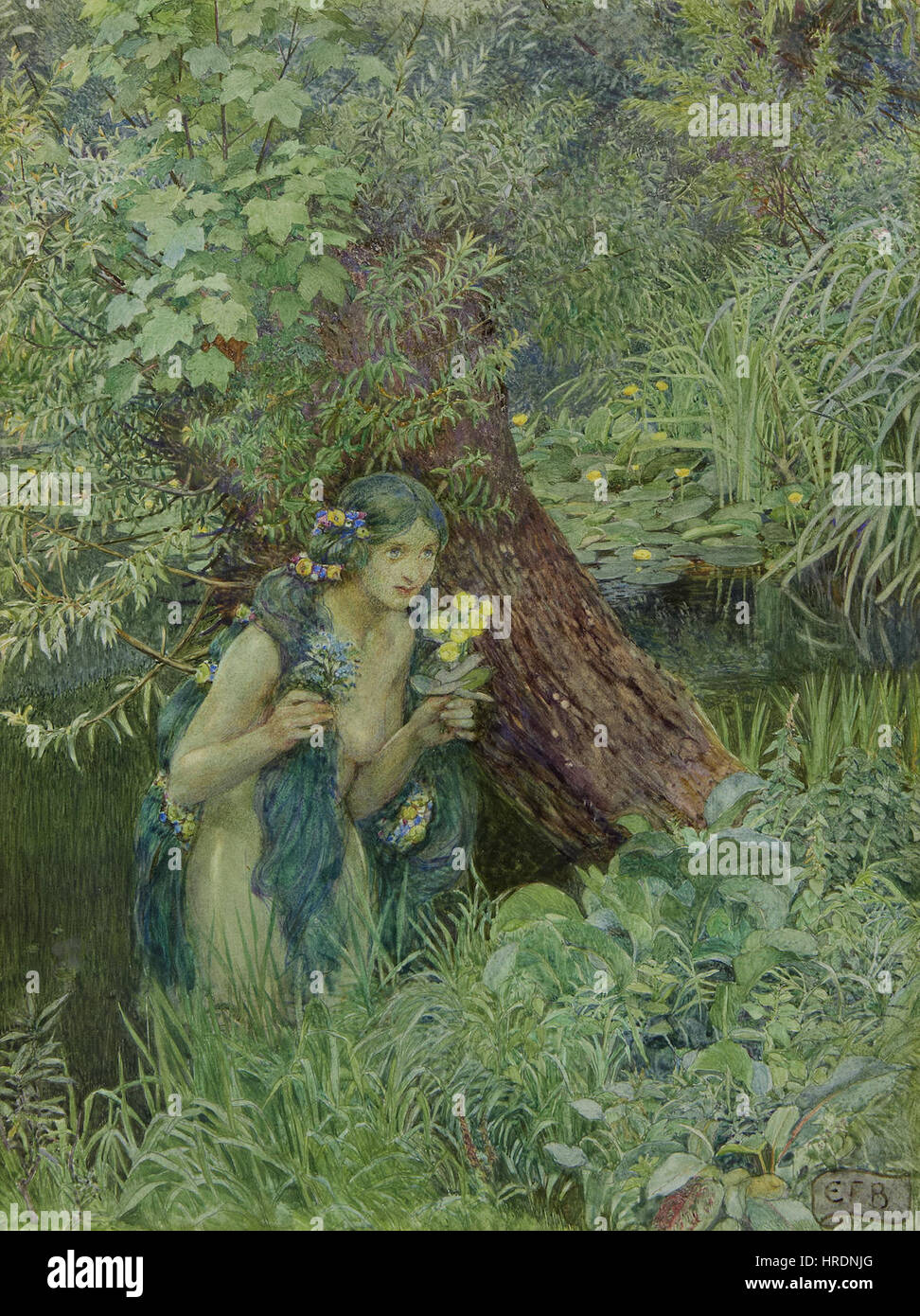 Eleanor Fortescue-Brickdale - With goodly greenish locks, all loose ...
