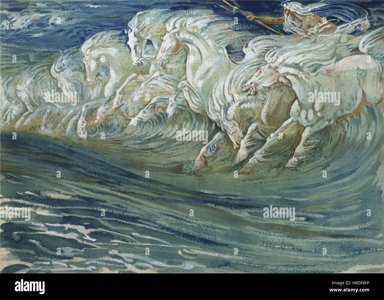 Walter Crane’s 'Neptune’s Horses' (1910) is a vibrant depiction of the ...
