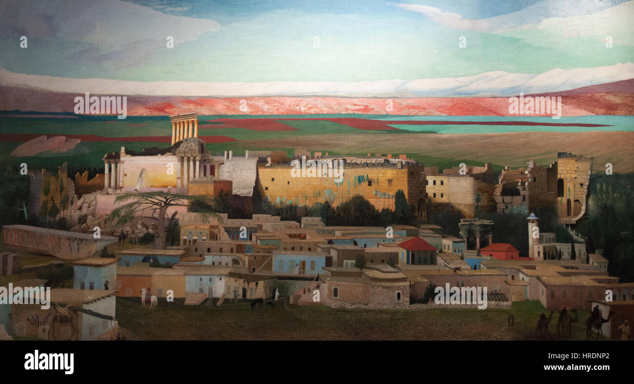 The photograph of Baalbek, taken in 1906, shows the ancient Roman ruins ...