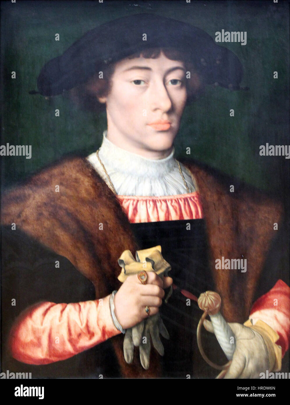 This portrait by 1528 van Cleve depicts a young man in fine attire ...