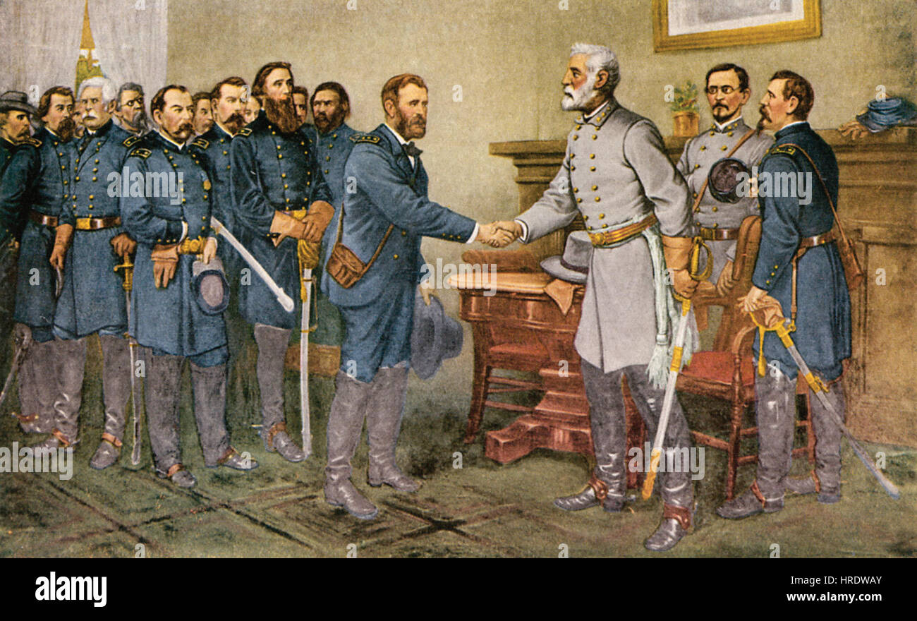 General Robert E. Lee surrenders at Appomattox Court House 1865 Stock ...