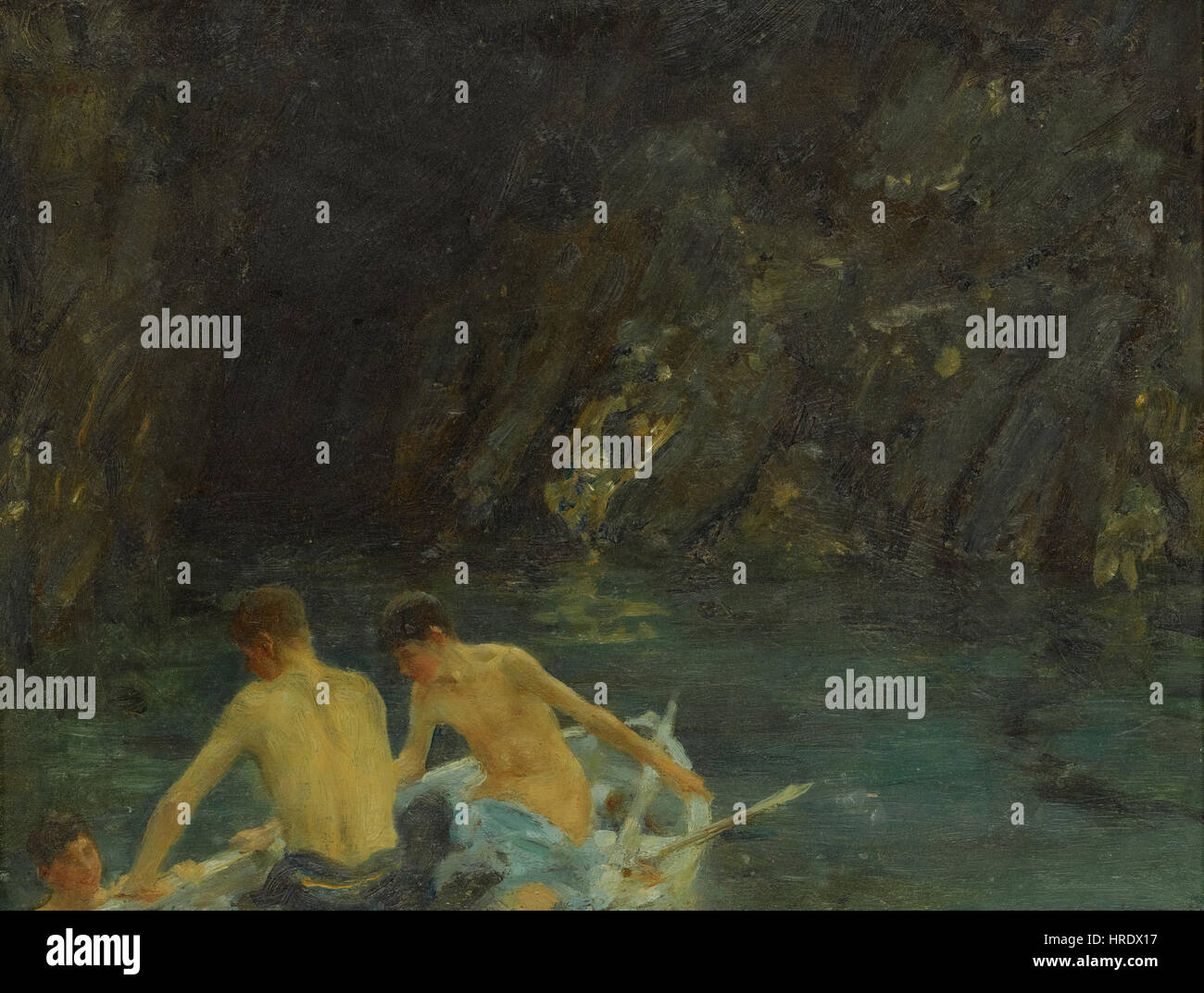 'The Cavern' by Henry Scott Tuke is a marine painting depicting figures ...