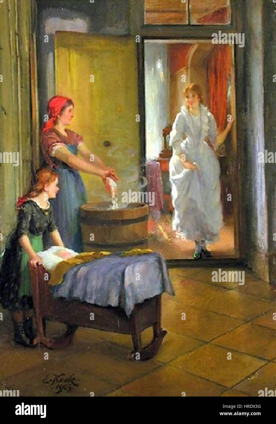 Emil Keck’s painting 'Der Familienzuwachs' (The Family Growth) portrays ...