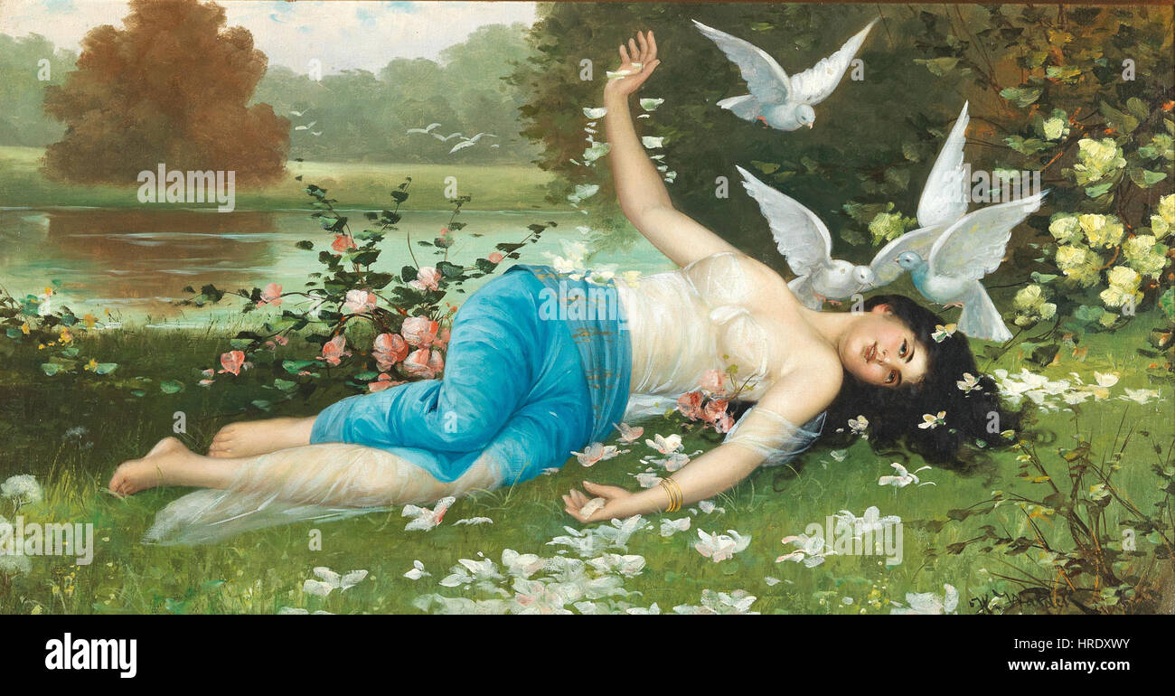 H Walek Liegende mit Tauben an einem See Stock Photo - Alamy