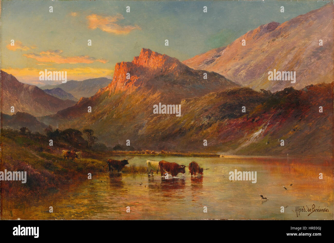'Sunset in the Scottish Highlands' by Alfred de Breanski Stock Photo ...