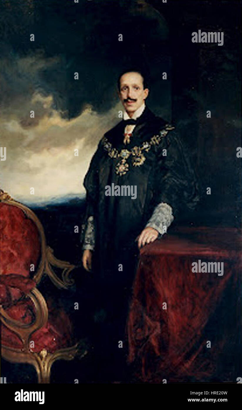 Alfonso XIII of Spain is depicted in this portrait wearing the Collar ...