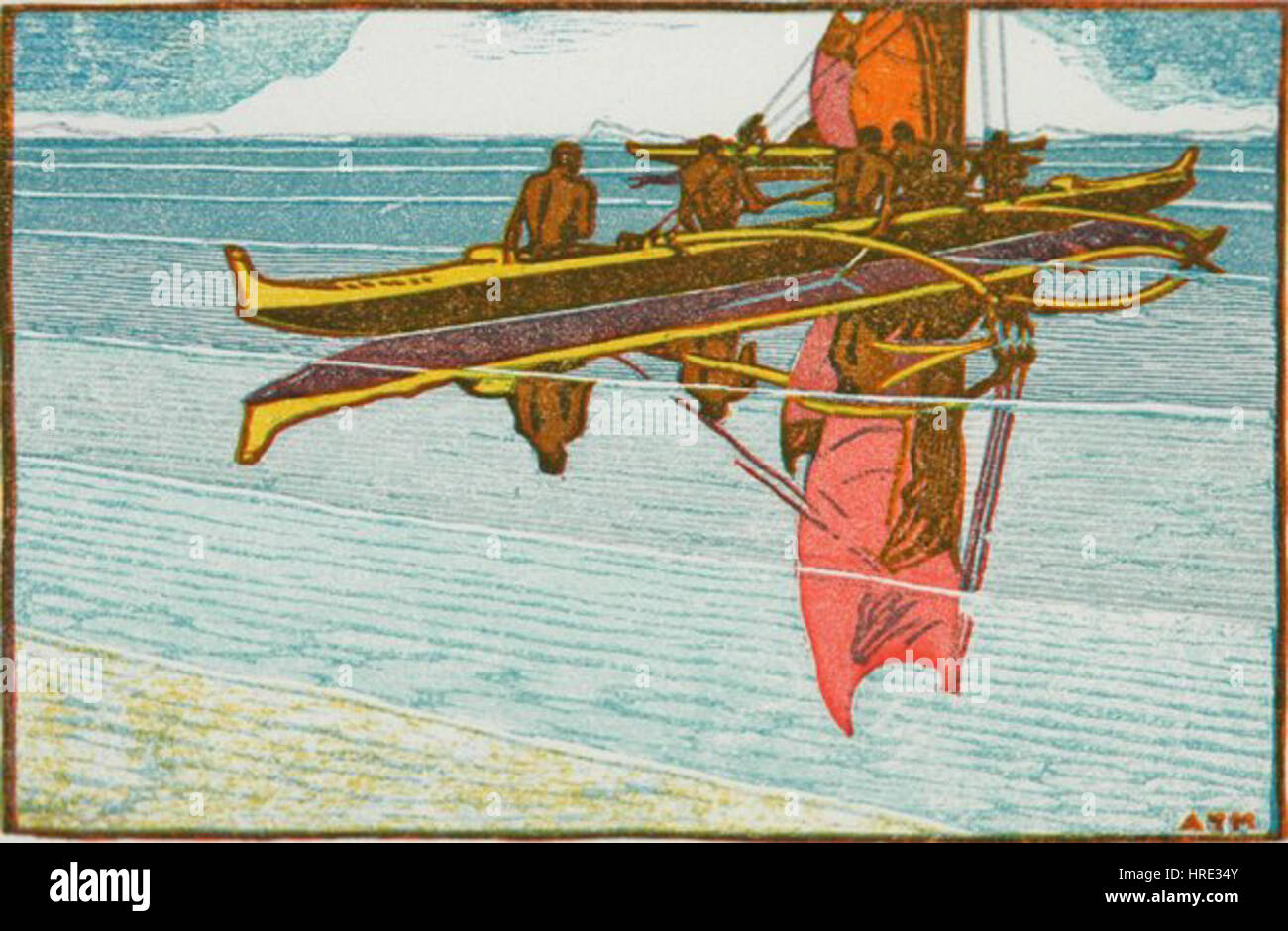 'Canoe Reflection', woodblock print by Arman Manookian Stock Photo - Alamy
