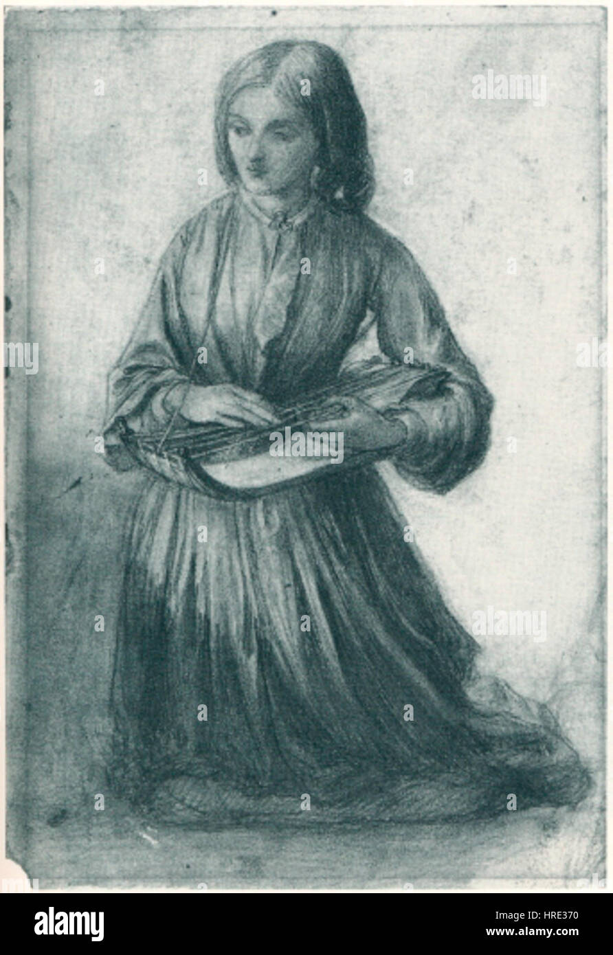 Dante Gabriel Rossetti - Elizabeth Siddal playing a stringed instrument ...