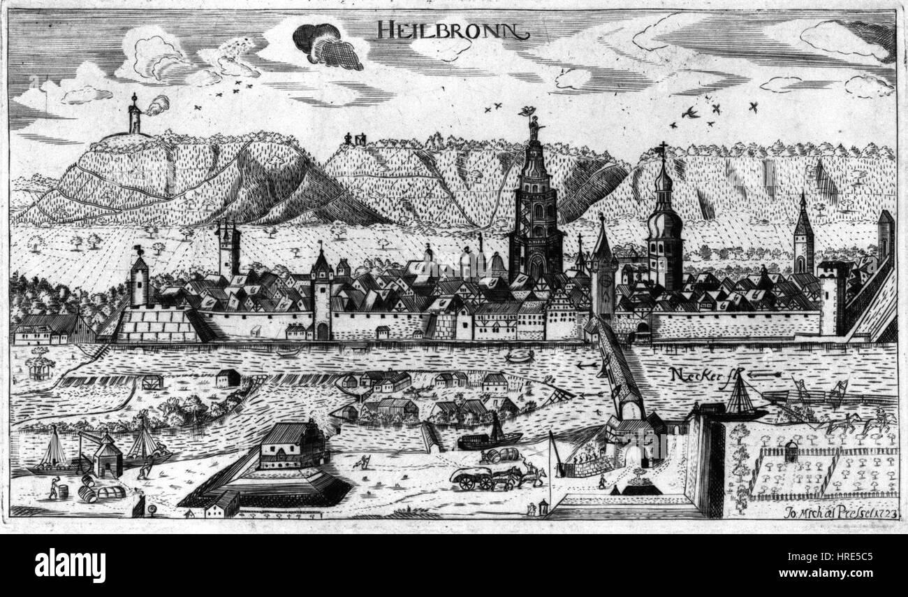 Johann Michael Pressel’s 'Heilbronn 1723' captures a historical scene ...