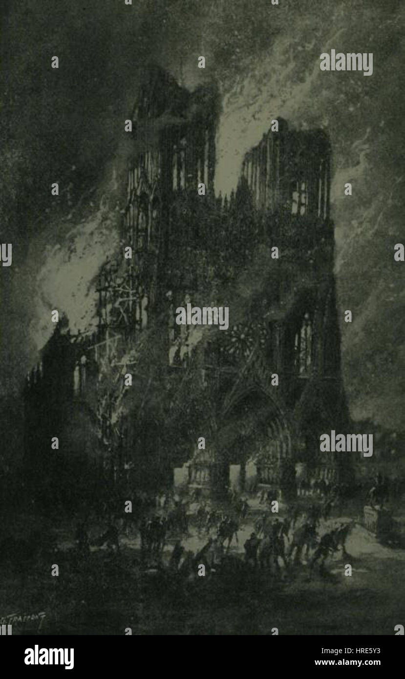 Cathedral of Reims Burning Stock Photo - Alamy