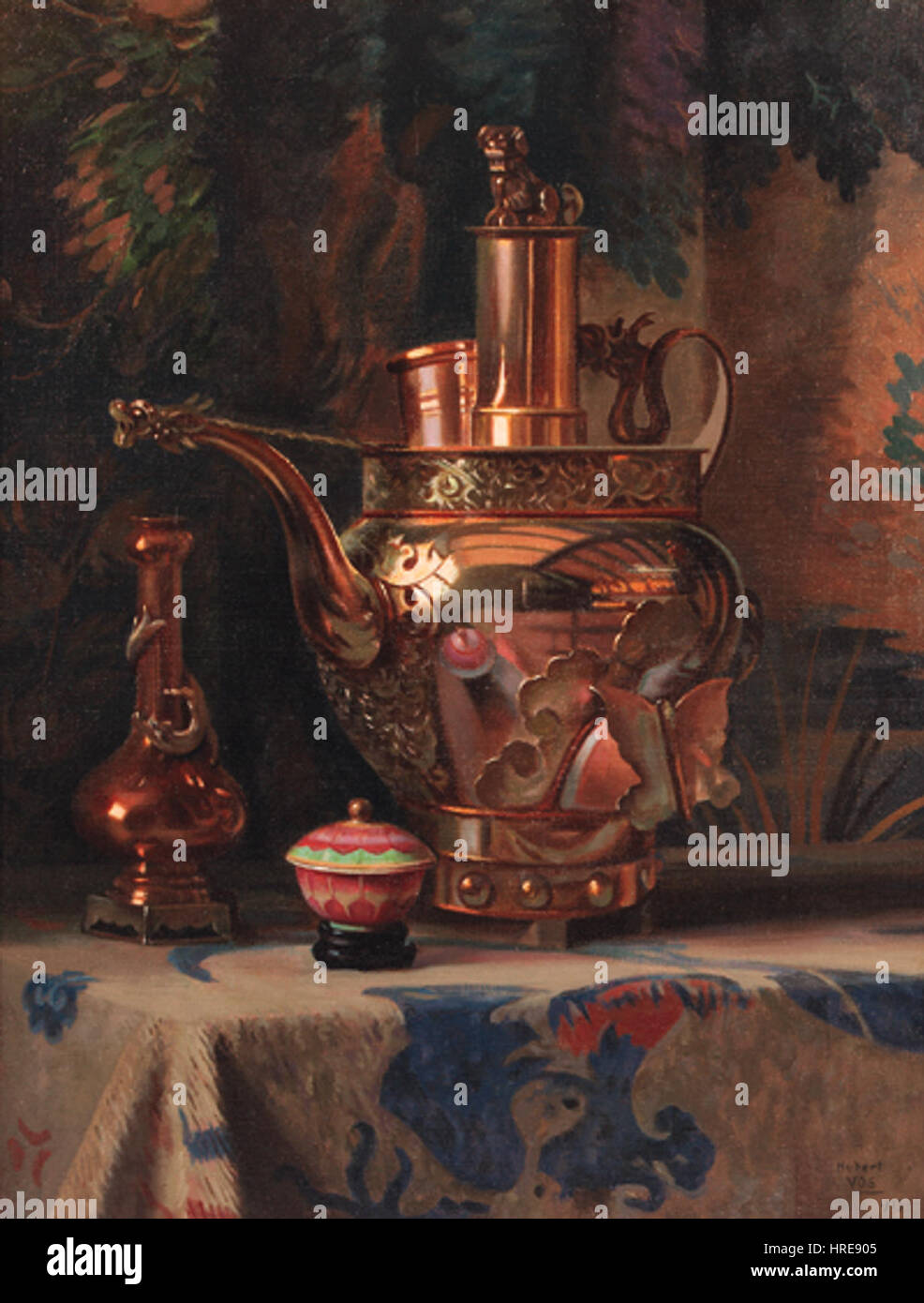 Hubert Vos - A still life with a Chinese brass kettle Stock Photo - Alamy