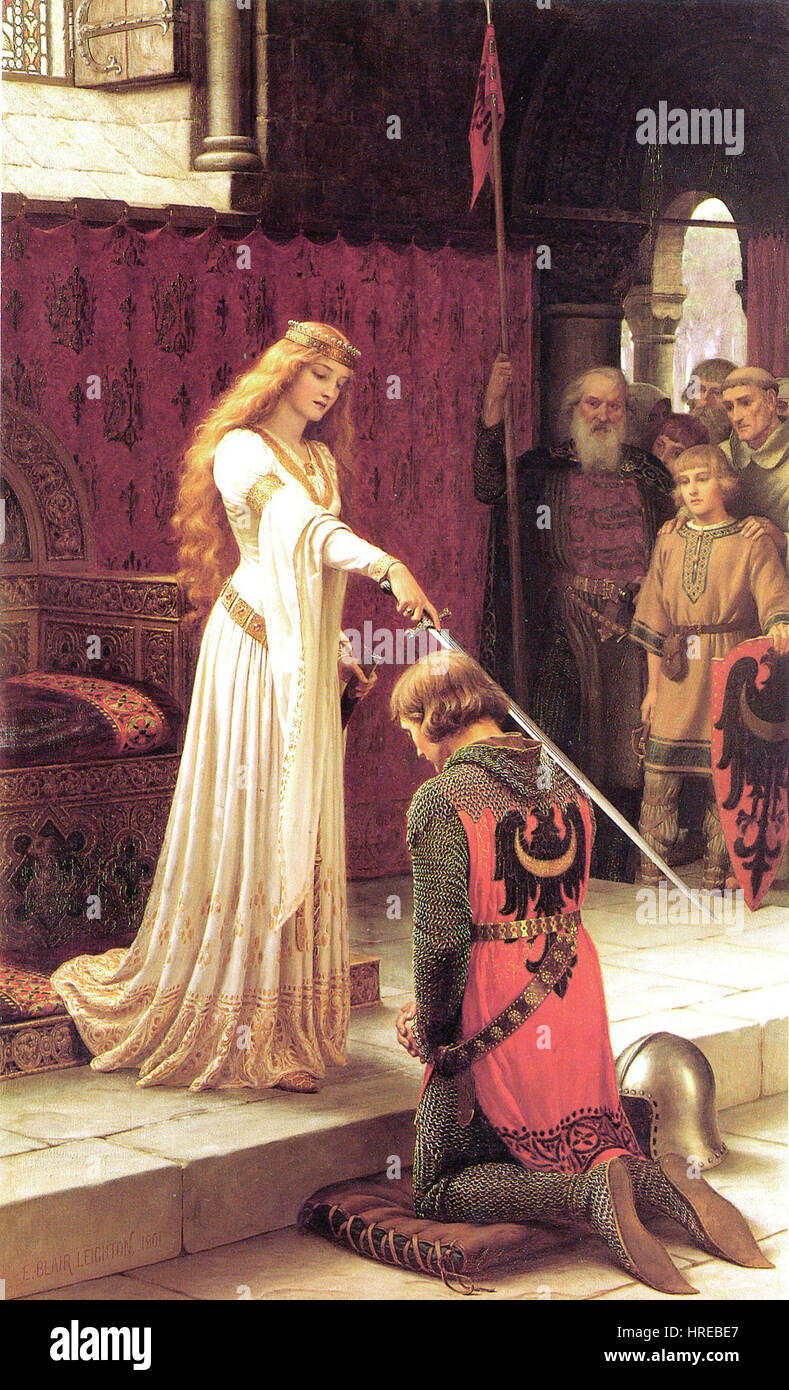 'Accolade' by Edmund Blair Leighton depicts a knight being honored with ...