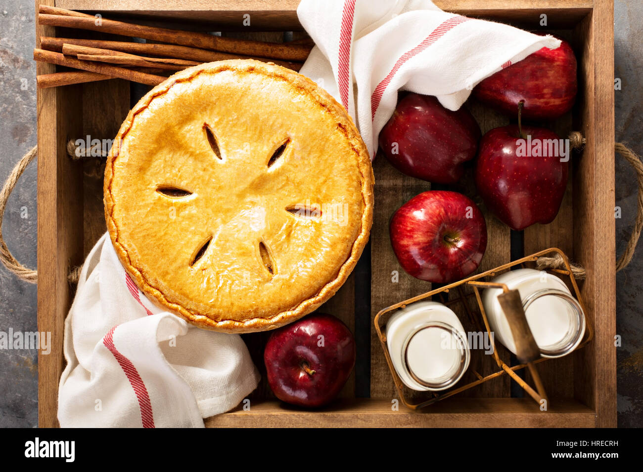 Apple pie in a wooden crate Stock Photo - Alamy