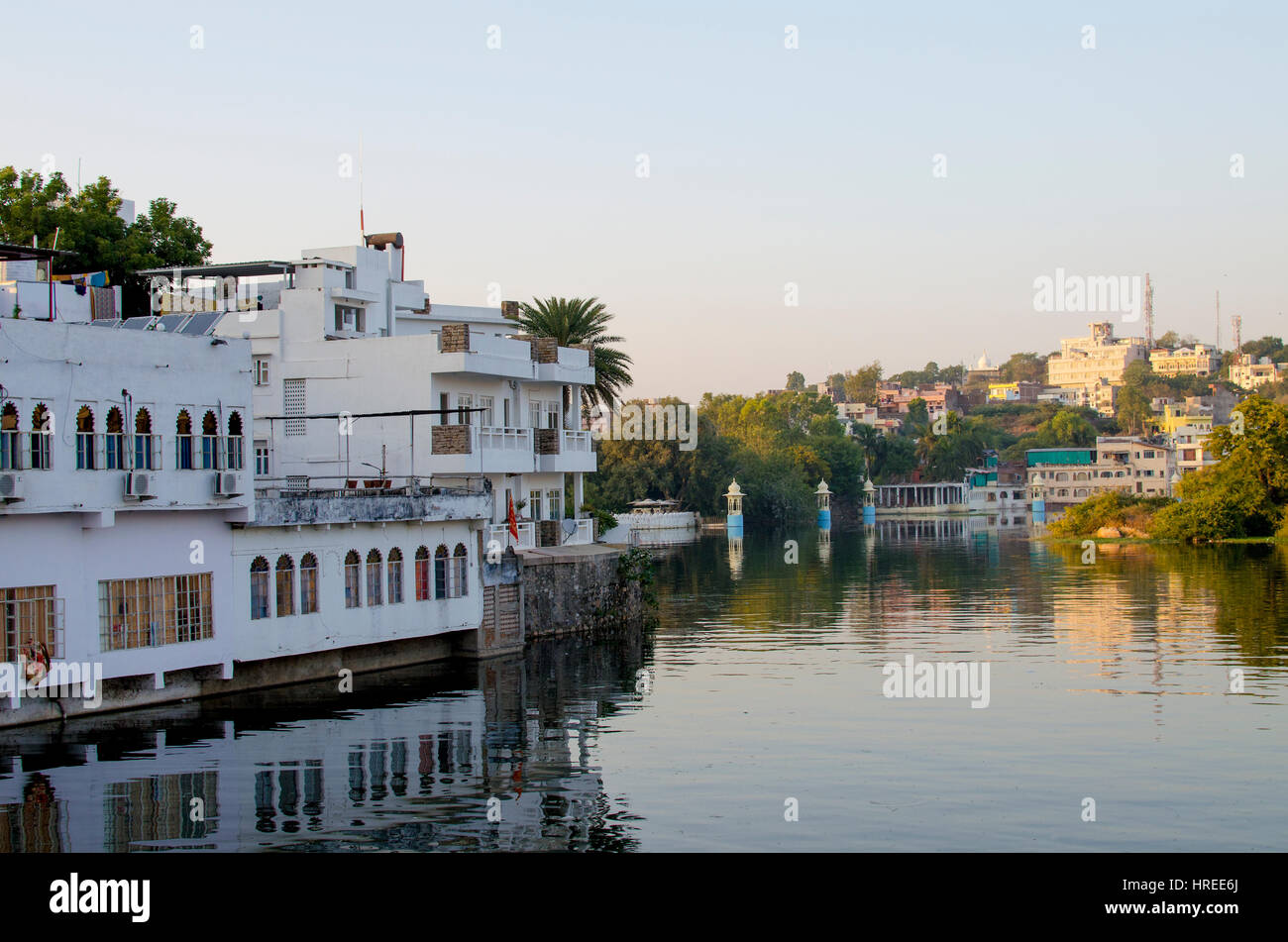 Landscape at sunset in India the city of Udaipur the city on the lake ...
