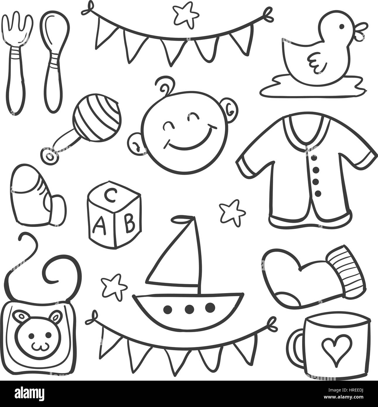 Vector illustration of baby doodles collection stock Stock Vector Image ...