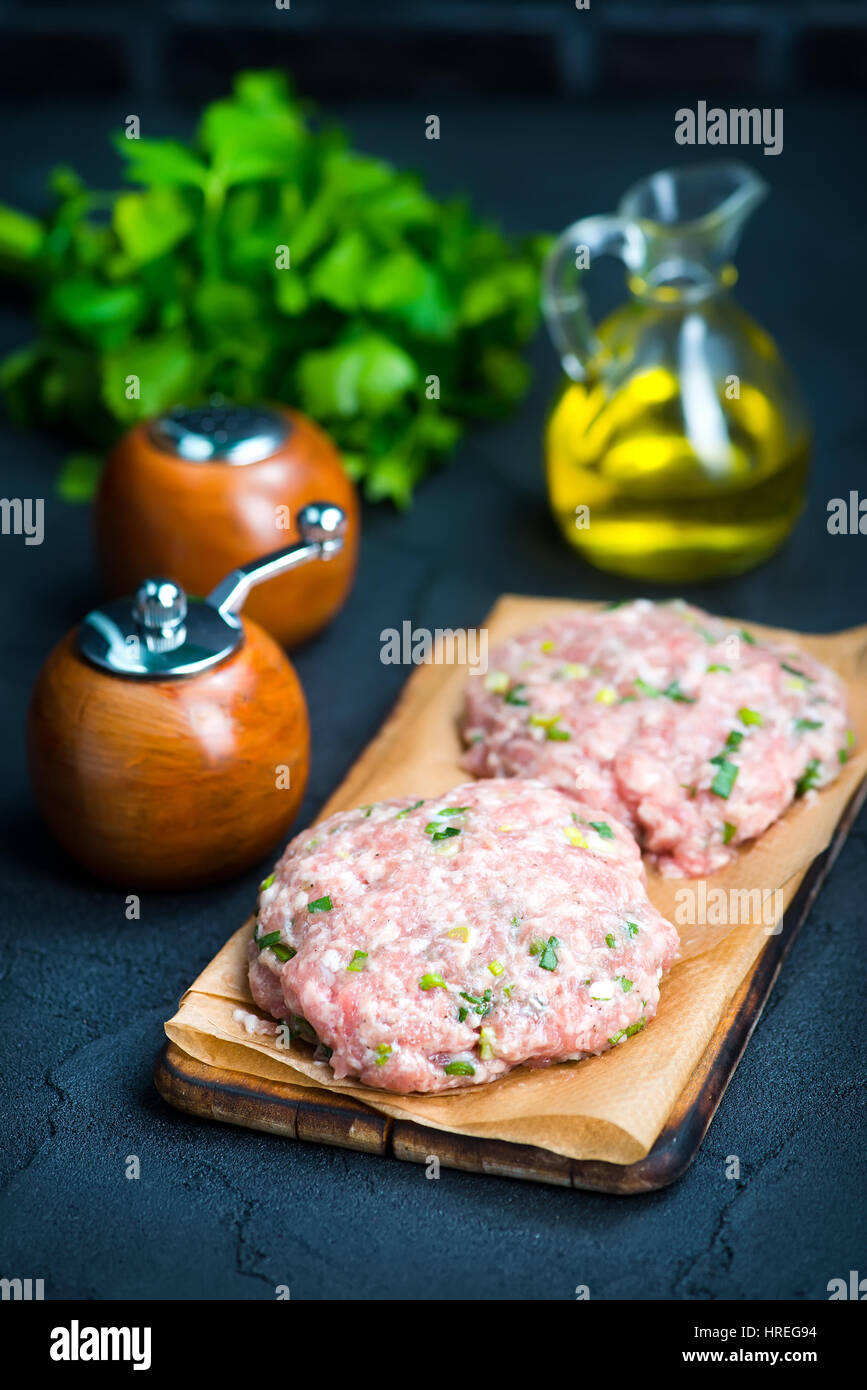 raw cutlets from chicken, cutlets for burger Stock Photo - Alamy