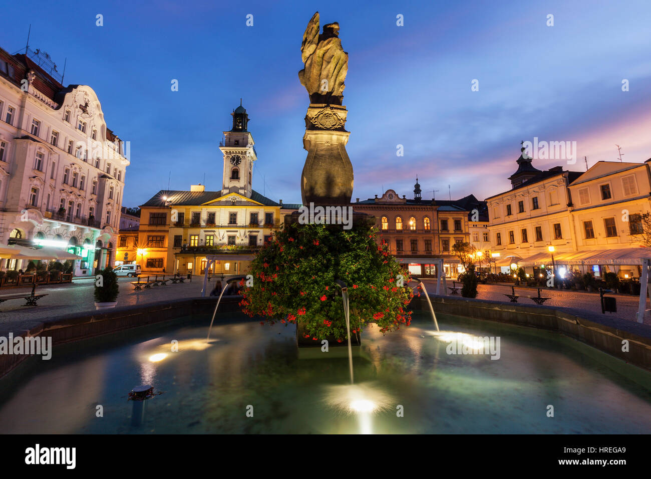 Main Square of Cieszyn at evening. Cieszyn, Slaskie, Poland Stock Photo ...