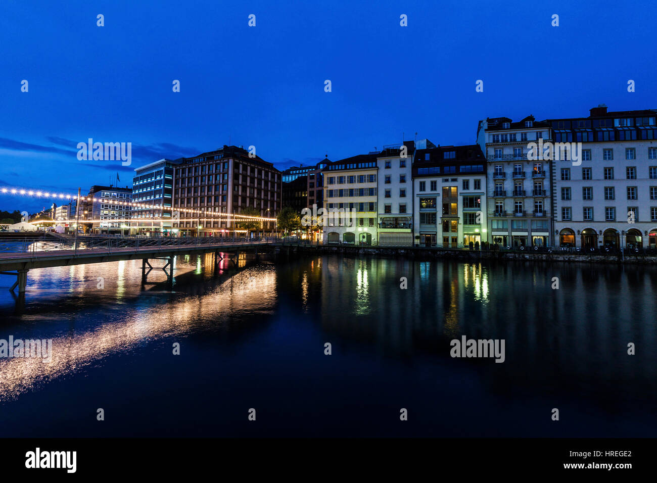 Rhone river downtown geneva night hi-res stock photography and images ...