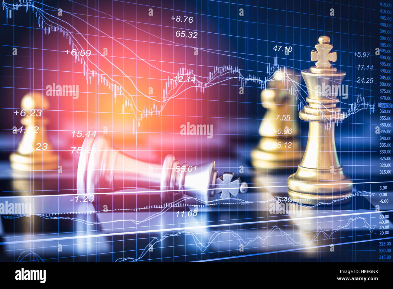 Business game on digital stock market financial and chess background ...