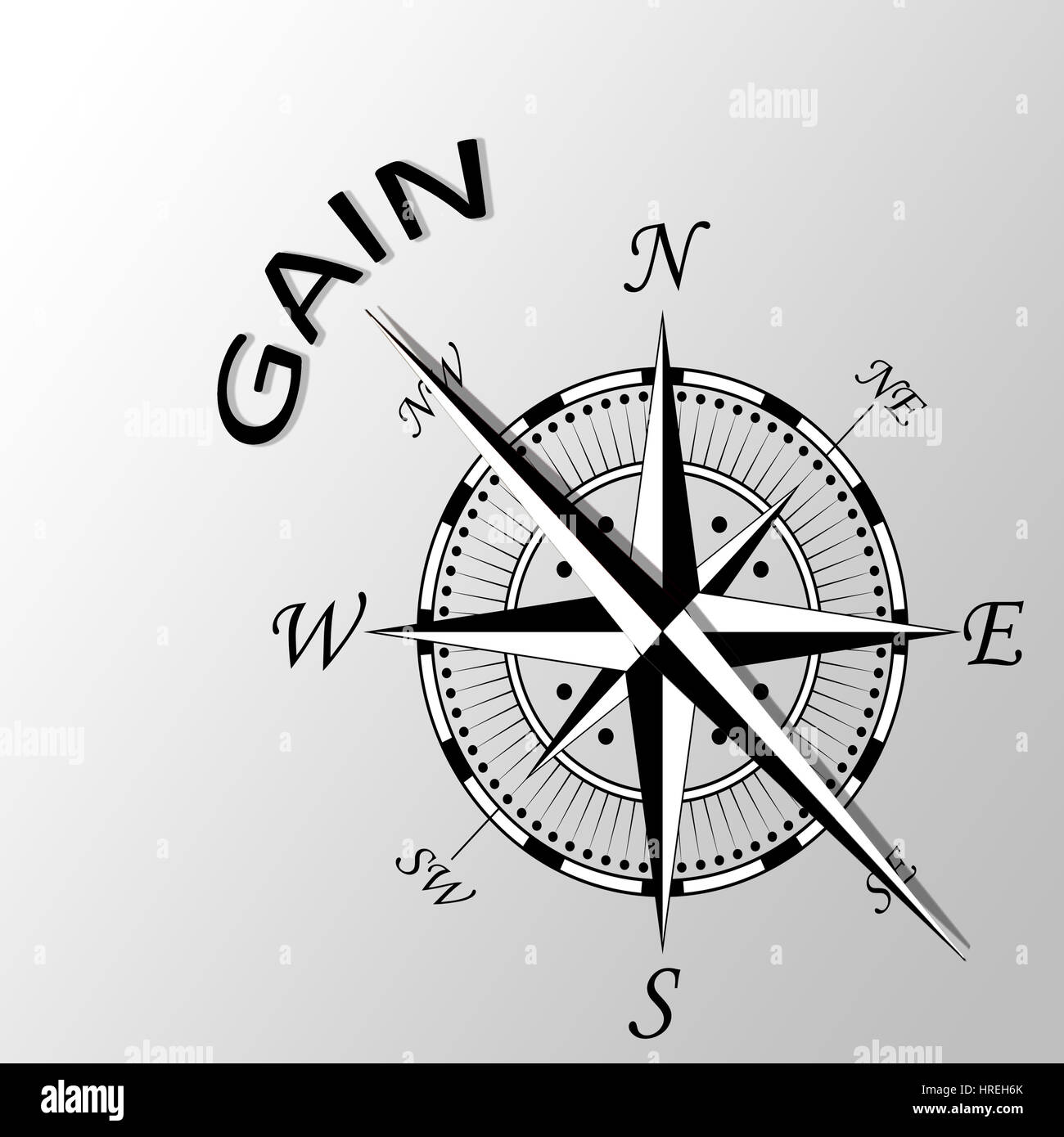 Illustration of gain word written aside compass Stock Photo - Alamy