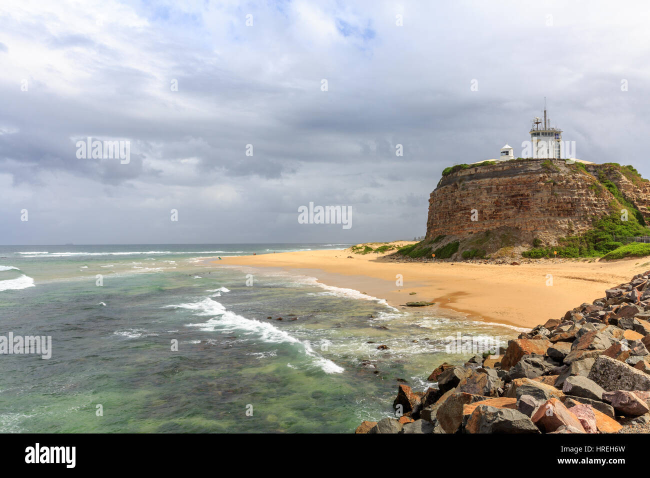 Nobbys beach and nobbys lighthouse in Newcastle, second largest city in ...