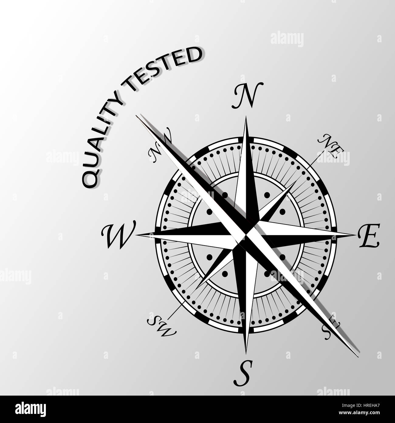 illustration of Quality tested written aside compass Stock Photo - Alamy