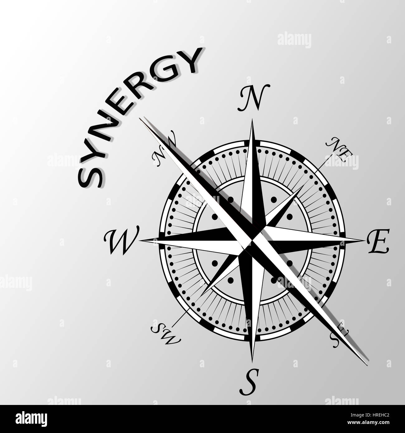 Illustration of synergy written aside compass Stock Photo - Alamy