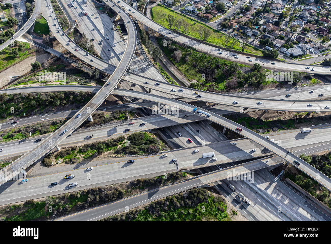 Aerial view of freeway routes 5 and 118 ramps in the San Fernando ...
