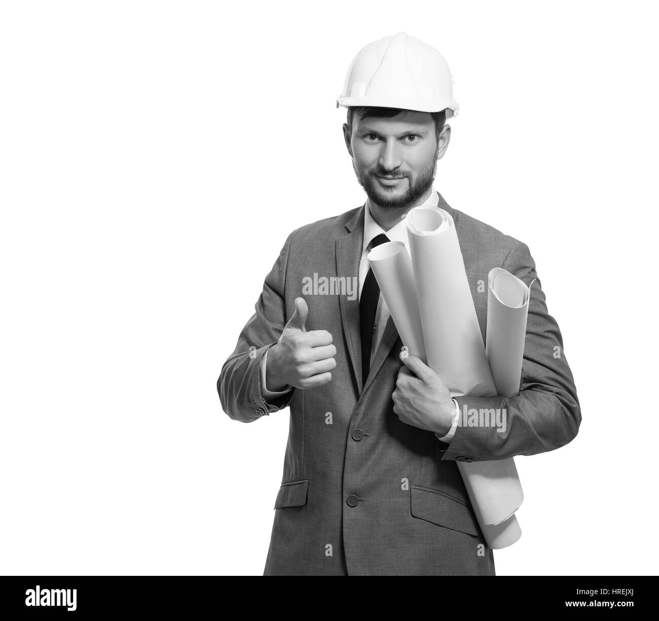 Smiling engineer wearing white Black and White Stock Photos & Images ...