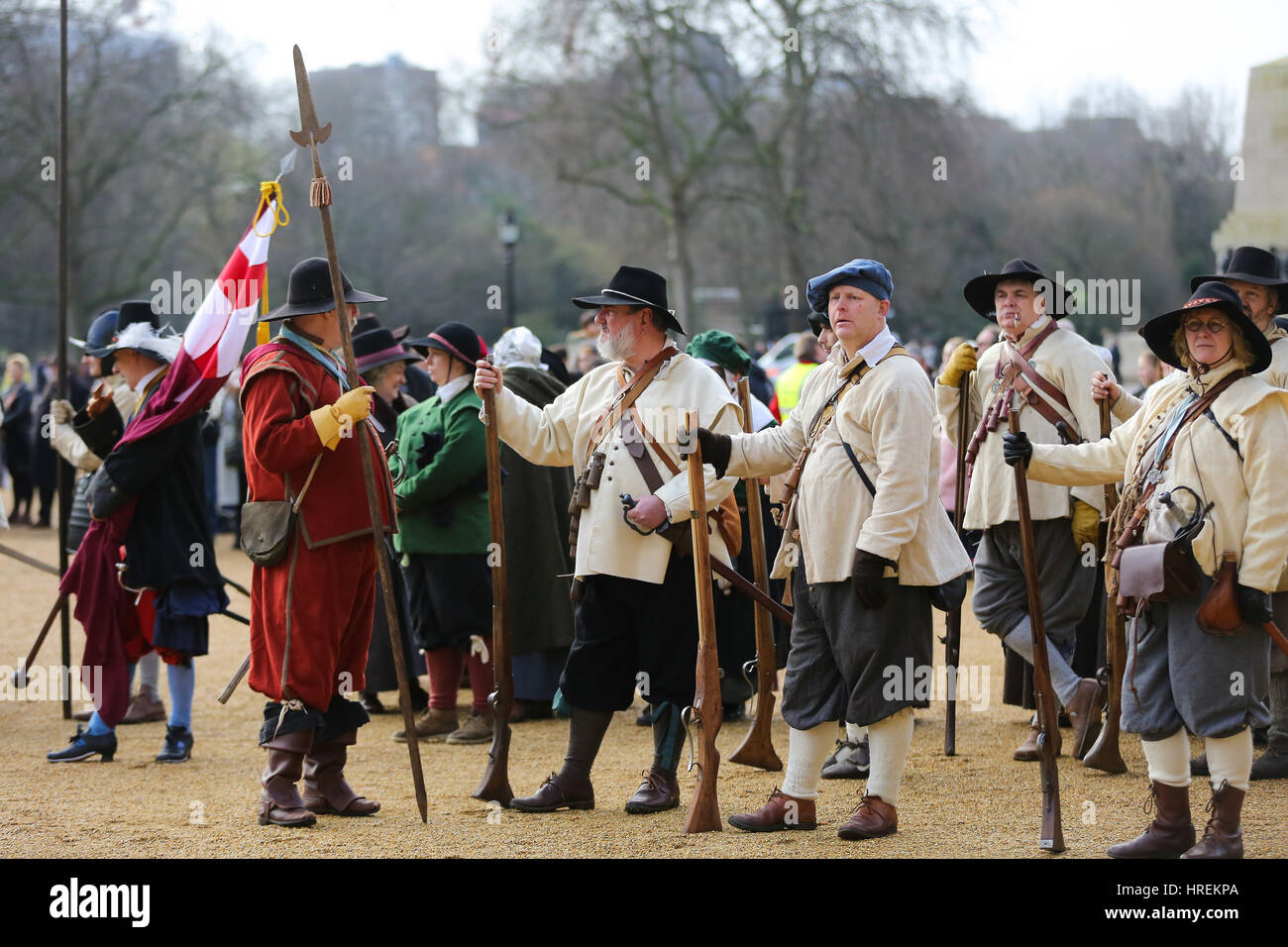 Members of King's Army of the English Civil War Society march as they ...