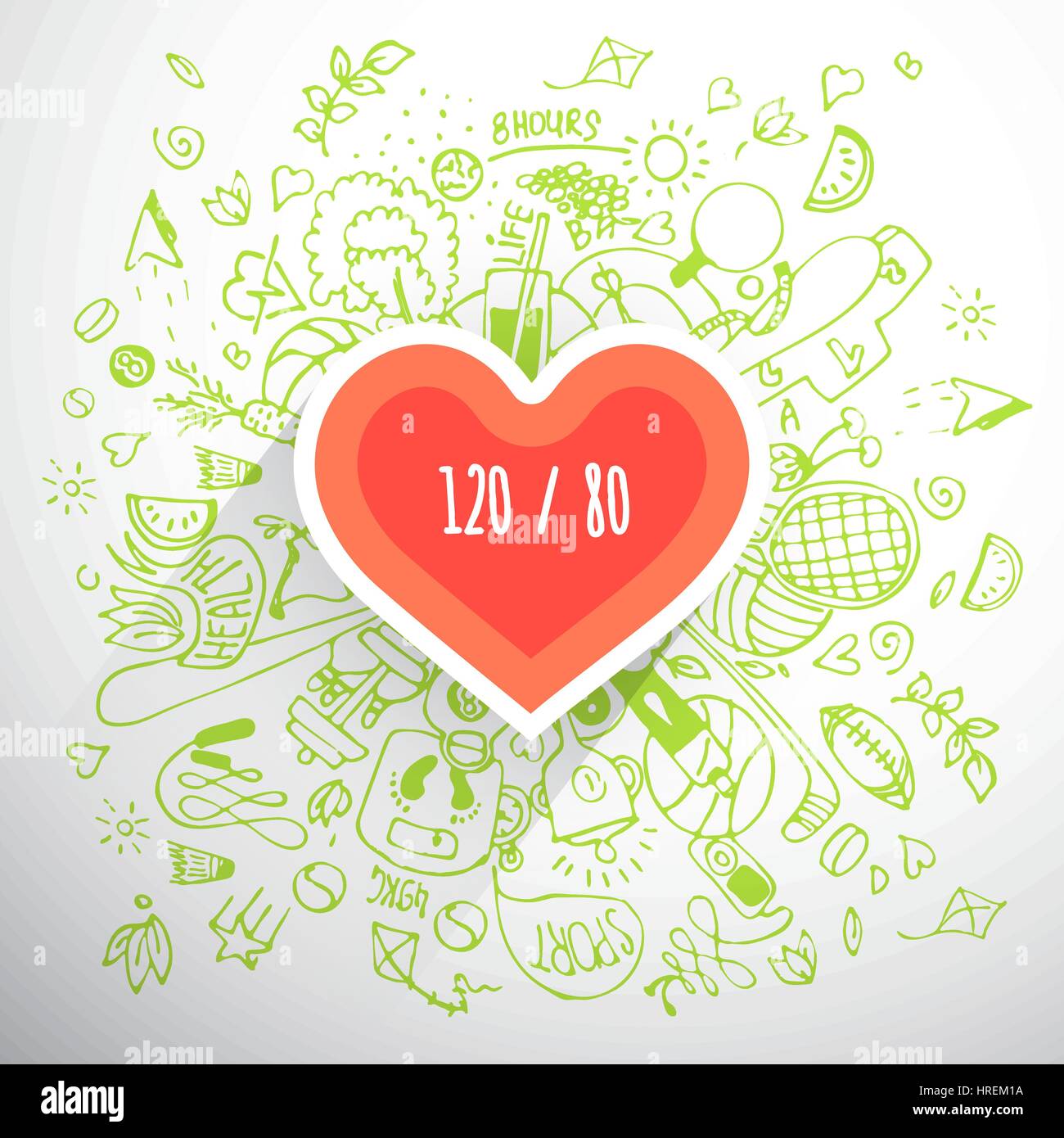 Helthy lifestyle heart concept, doodle illustration Stock Vector Image ...
