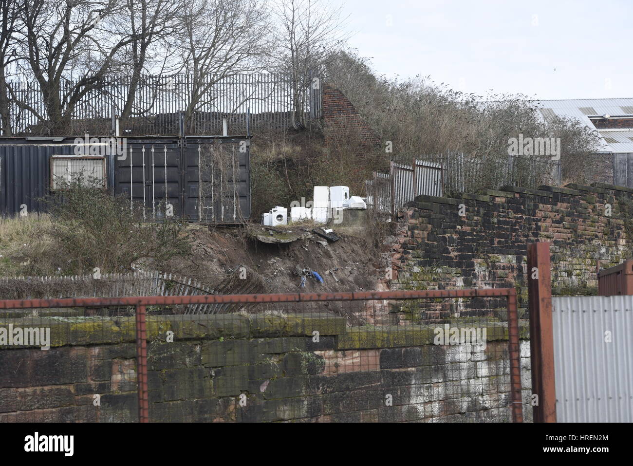 Liverpool, UK, 1st March 2017. A wall collapse which caused bricks and ...