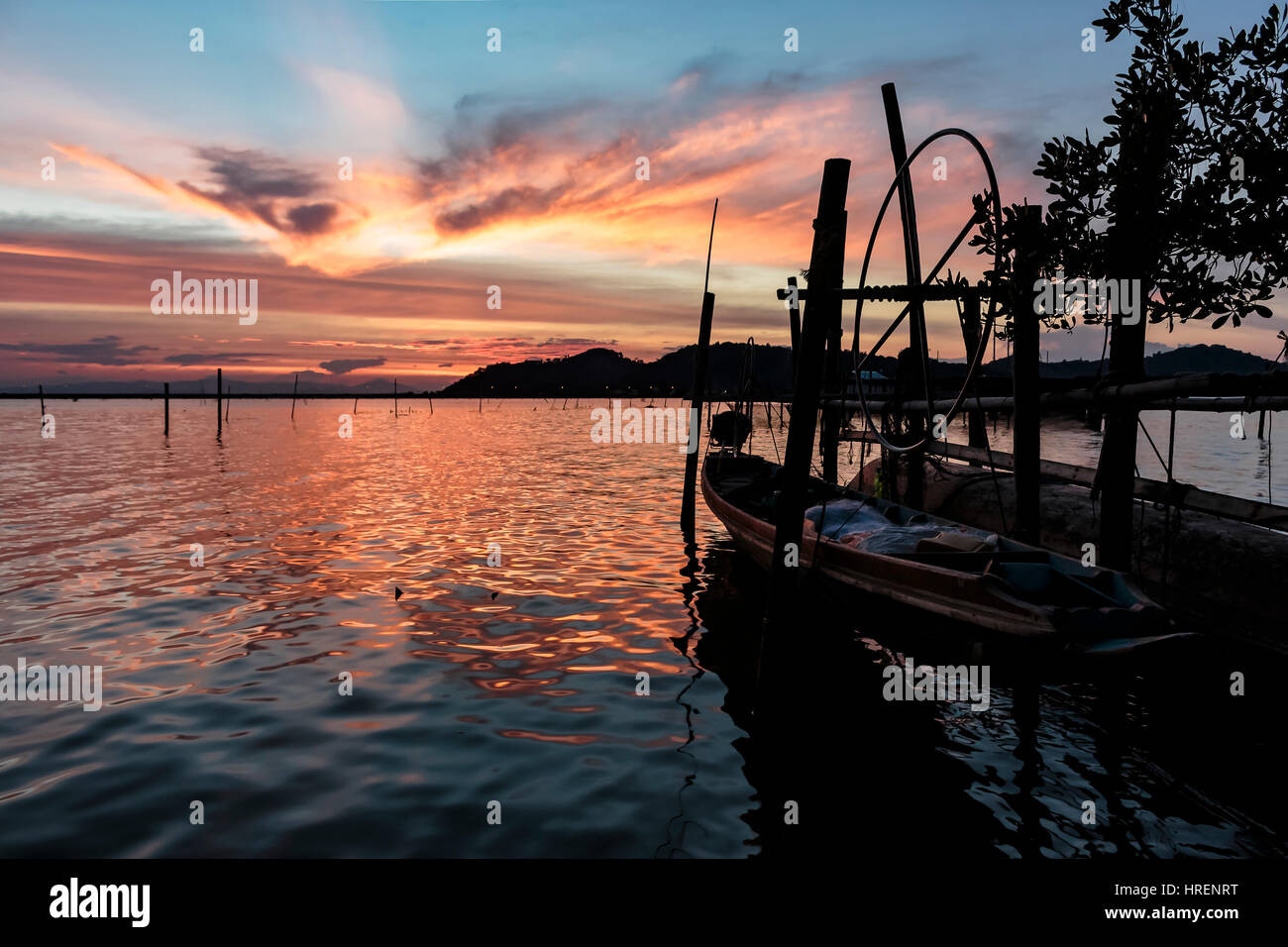 Livelihoods of fishermen and fishing equipment and sunse Stock Photo ...