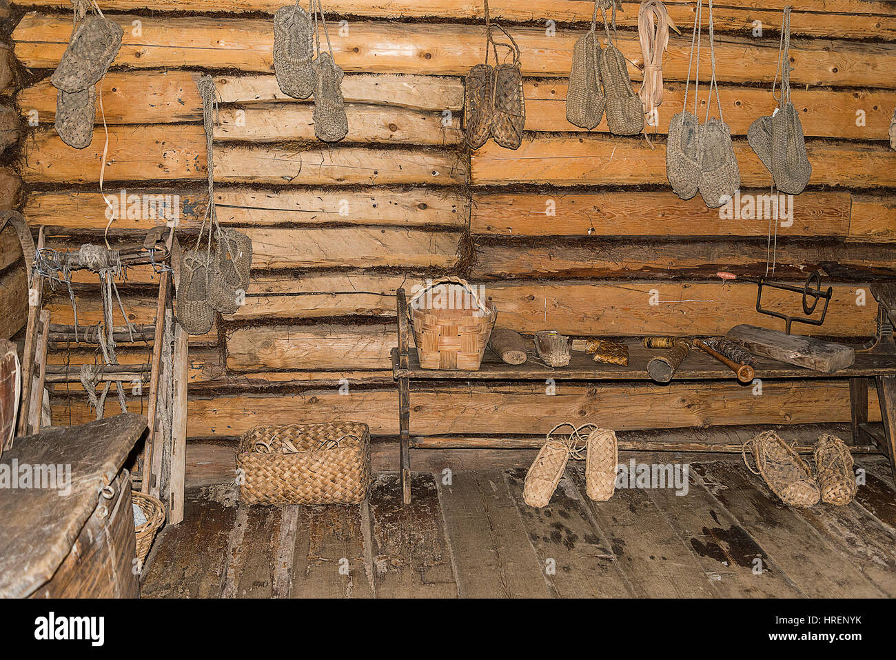 Room in a wooden house, farmer Stock Photo - Alamy