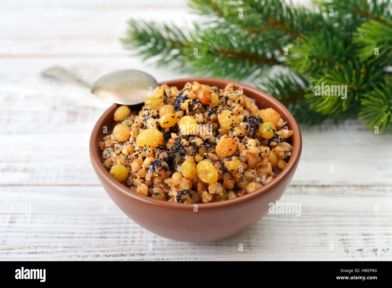 Traditional Christmas slavic dish with boiled wheat, raisins, nuts and ...