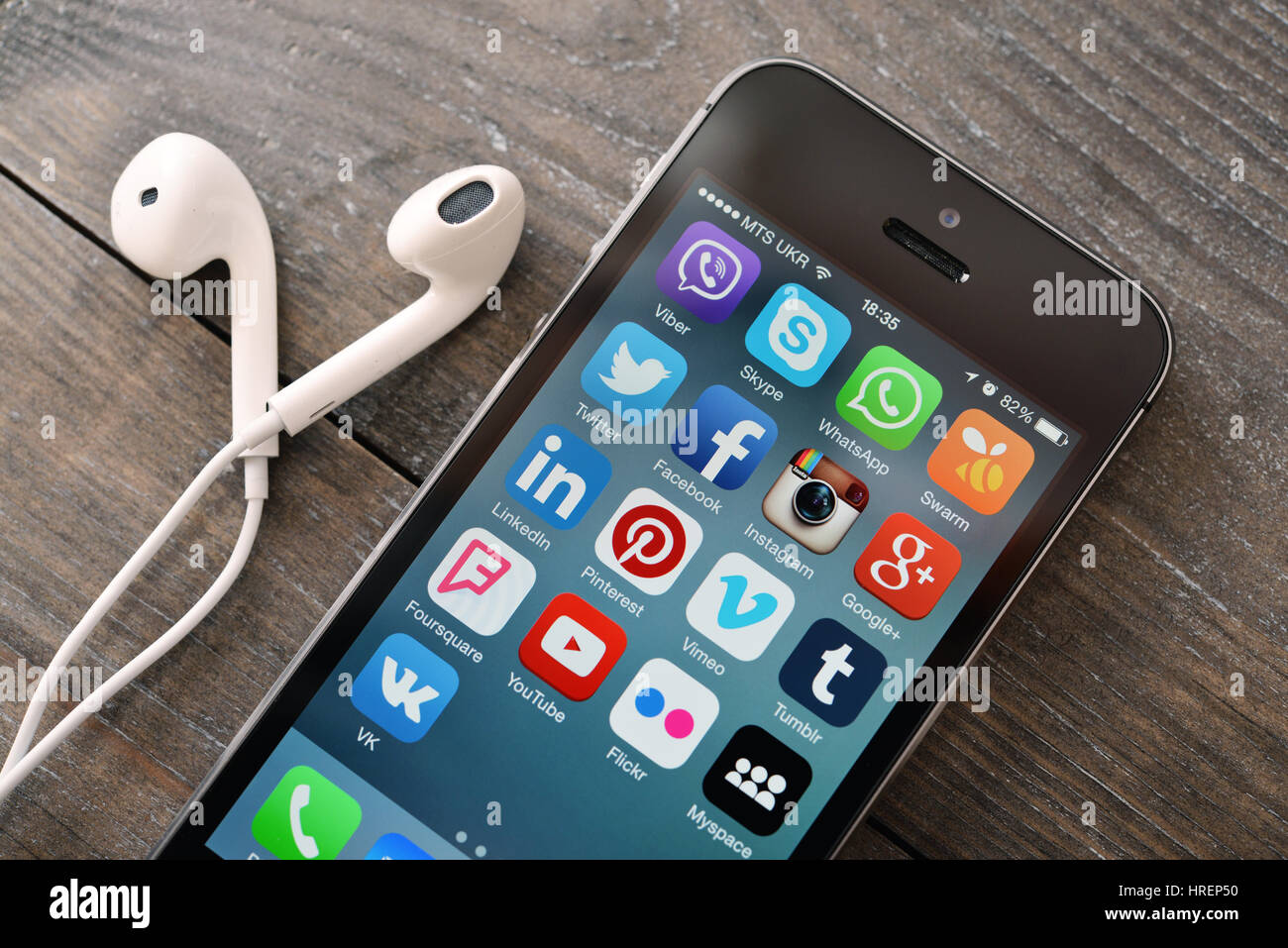 KIEV, UKRAINE - JANUARY 29, 2015: Social media icons on screen of ...