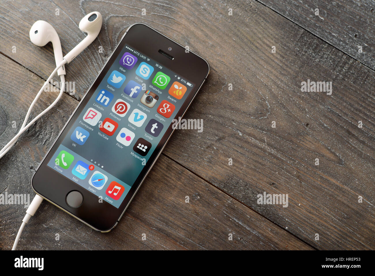 KIEV, UKRAINE - JANUARY 29, 2015: Social media icons on screen of ...