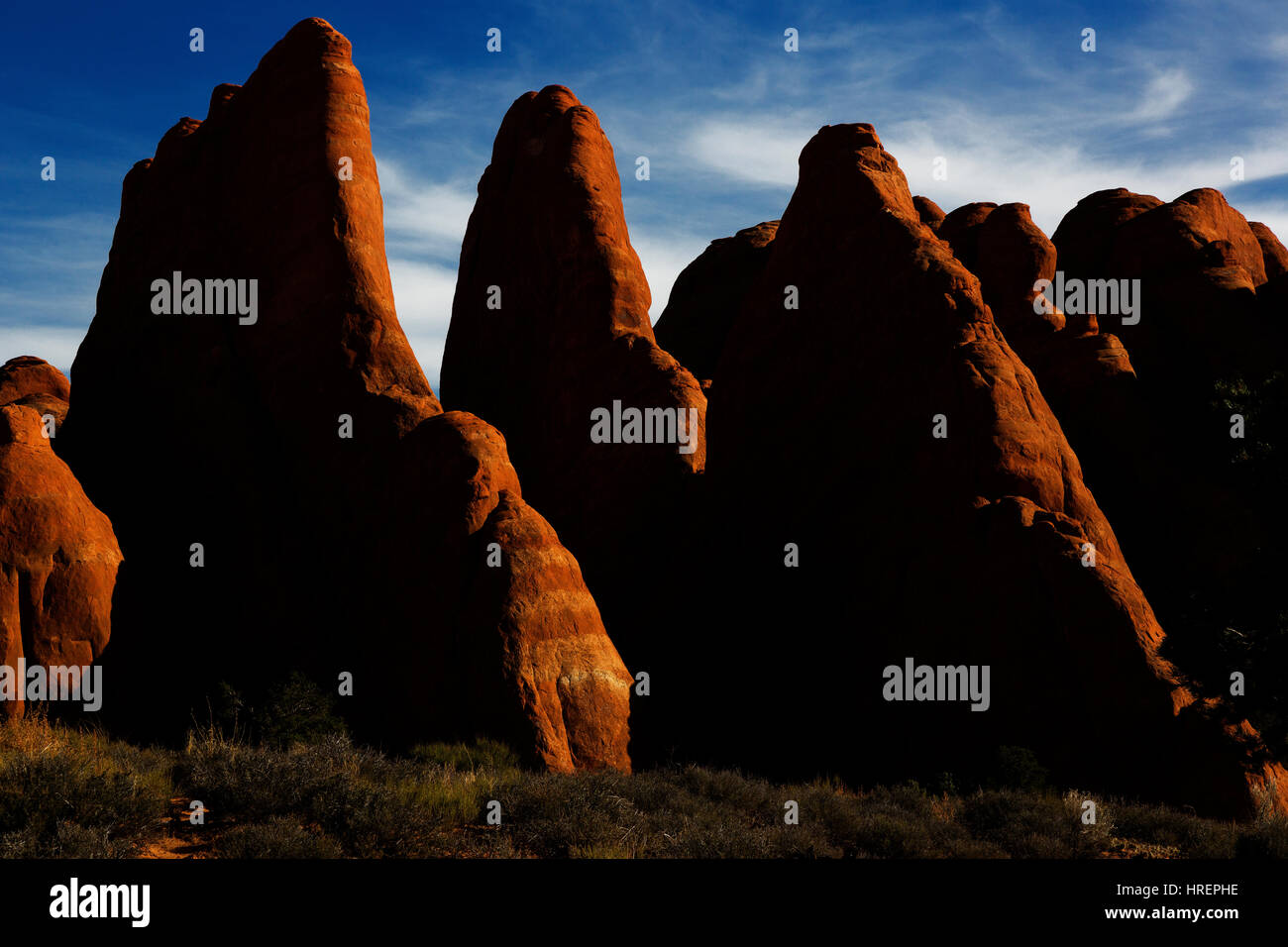 Three peaks, Arches National Park, Utah Stock Photo - Alamy