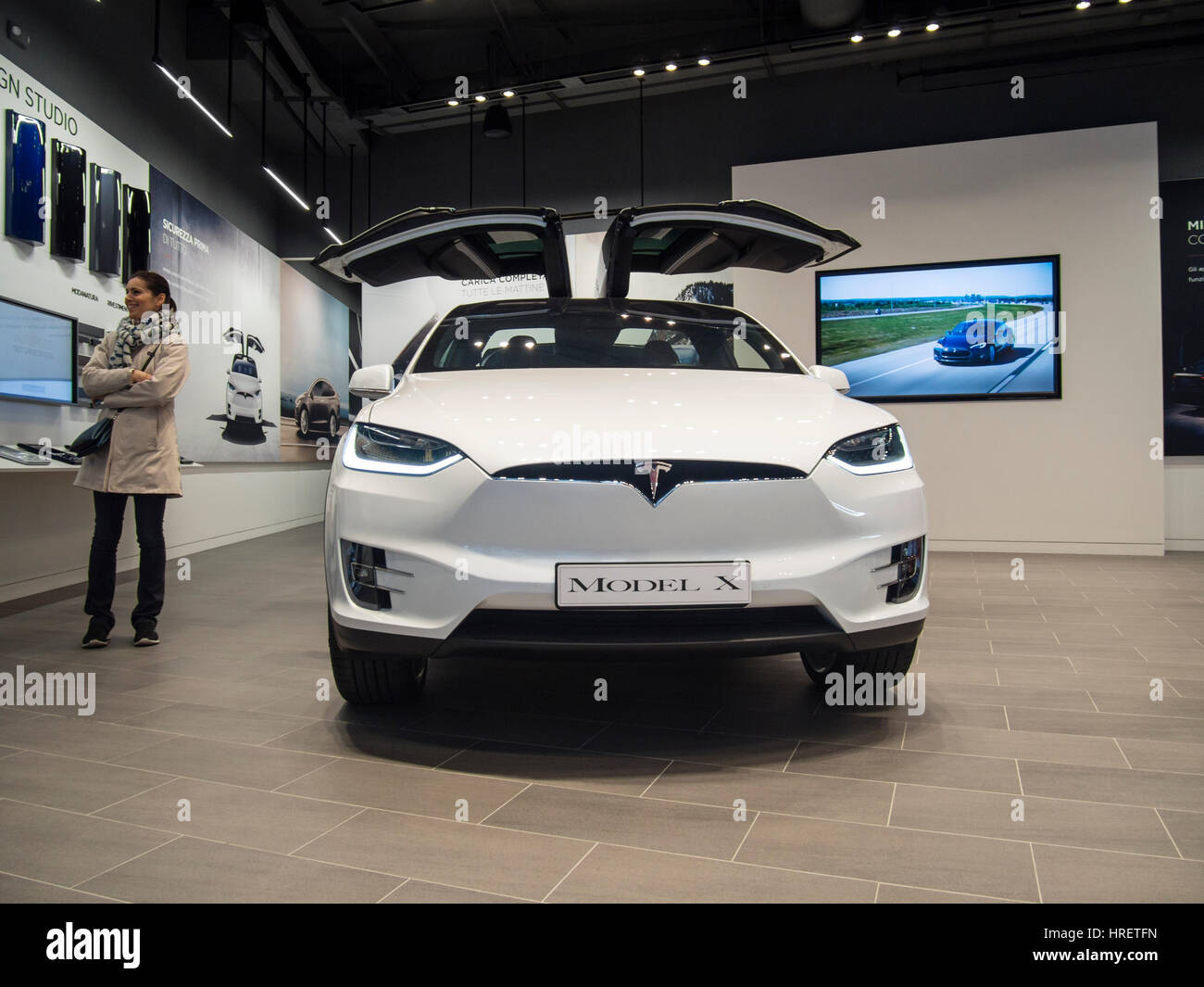 Tesla showroom , Milan Italy Stock Photo - Alamy